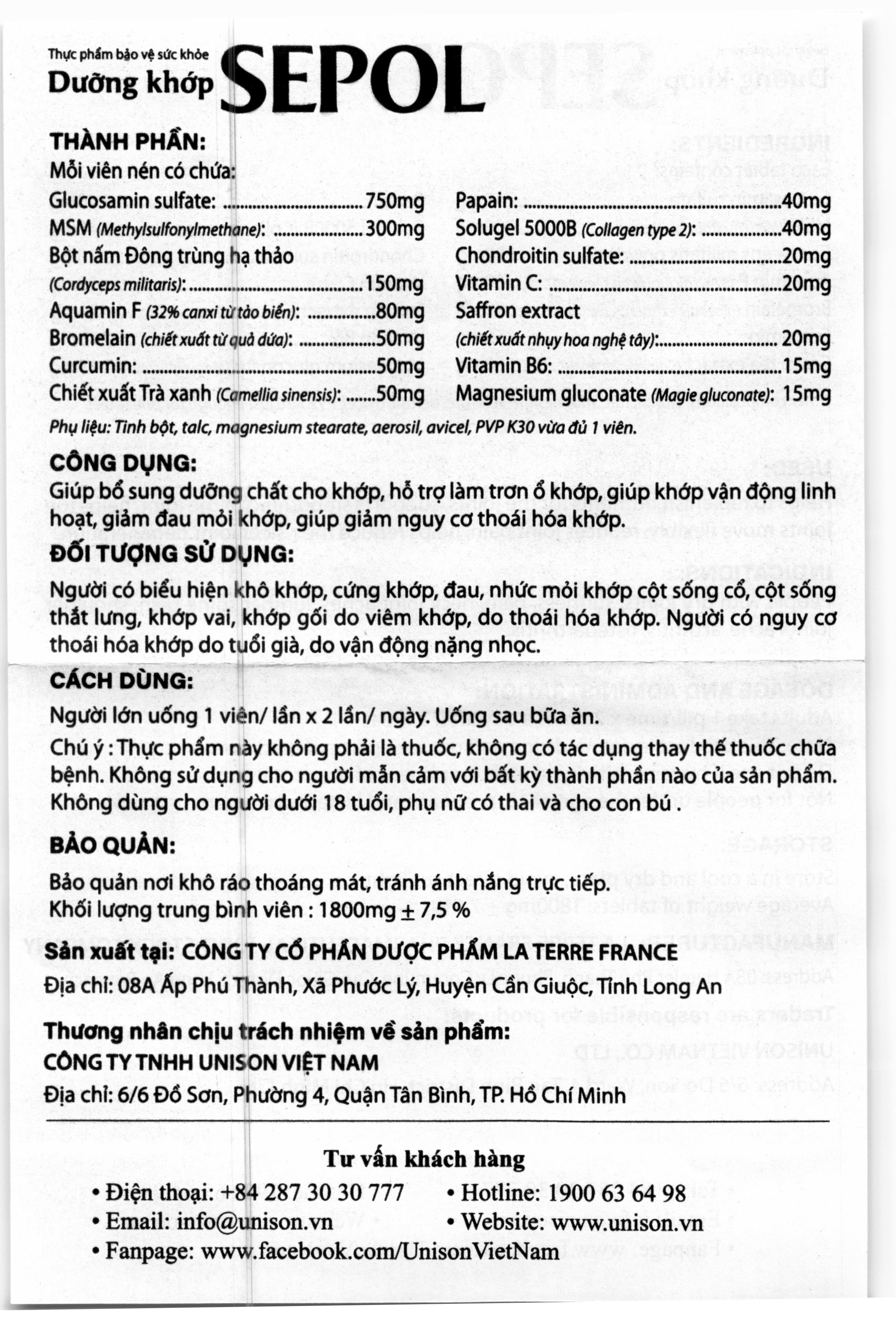 Dưỡng khớp Sepol giúp bổ sung dưỡng chất, giảm nguy cơ thoái hóa khớp ...