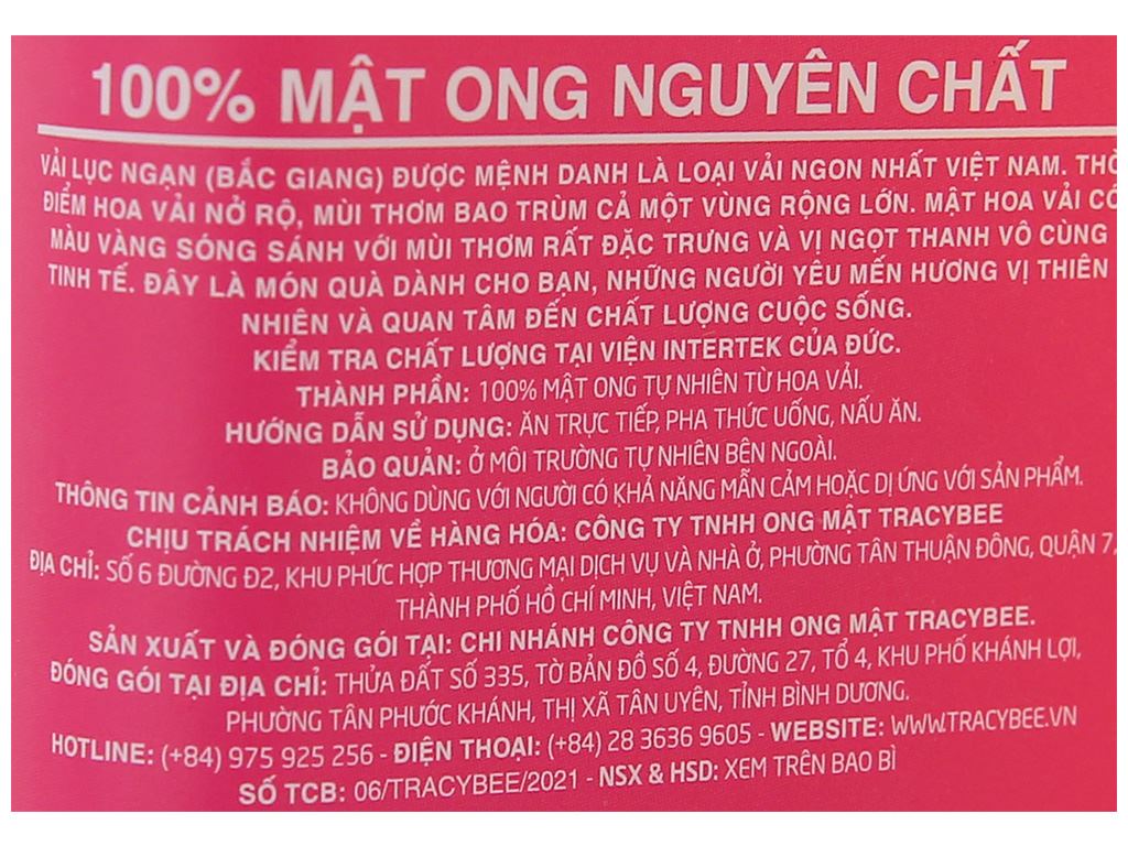 Mật ong hoa lệ chi TracyBee chai 95g tại Bách hóa XANH