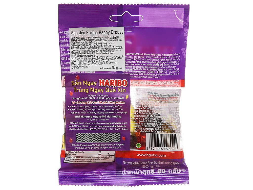Kẹo dẻo trái cây Haribo Happy 80g giá tốt tại Bách hoá XANH