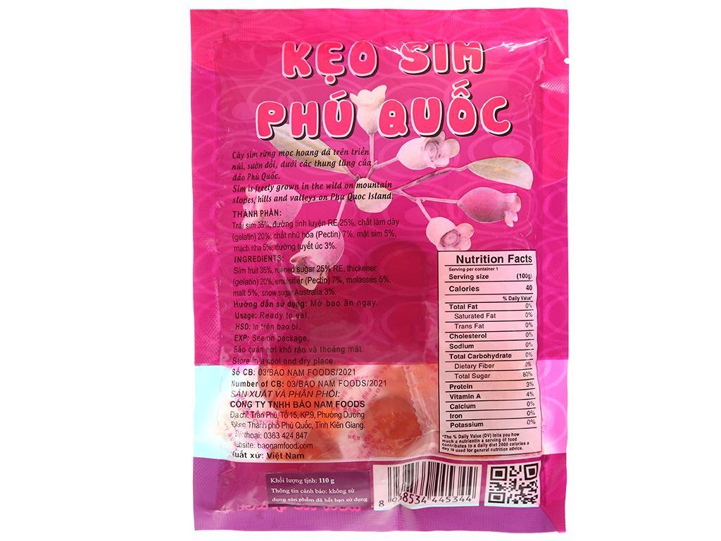 Kẹo sim Bảo Nam gói 110g giá tốt tại Bách hóa XANH.