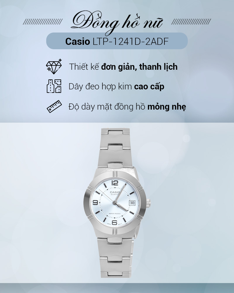 Đồng hồ Nữ Casio LTP-1241D-2ADF, chính hãng, giá rẻ, mẫu mã mới