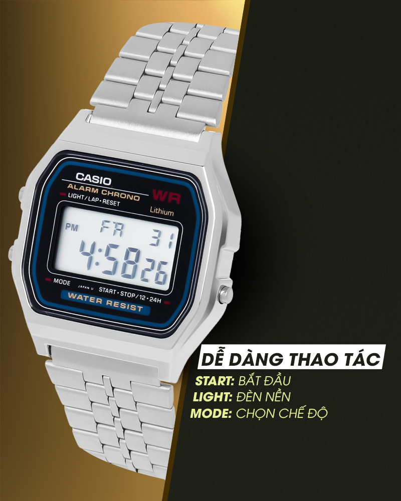 Đồng hồ Unisex Casio A159W-N1DF, chính hãng, giá rẻ, mẫu mã mới