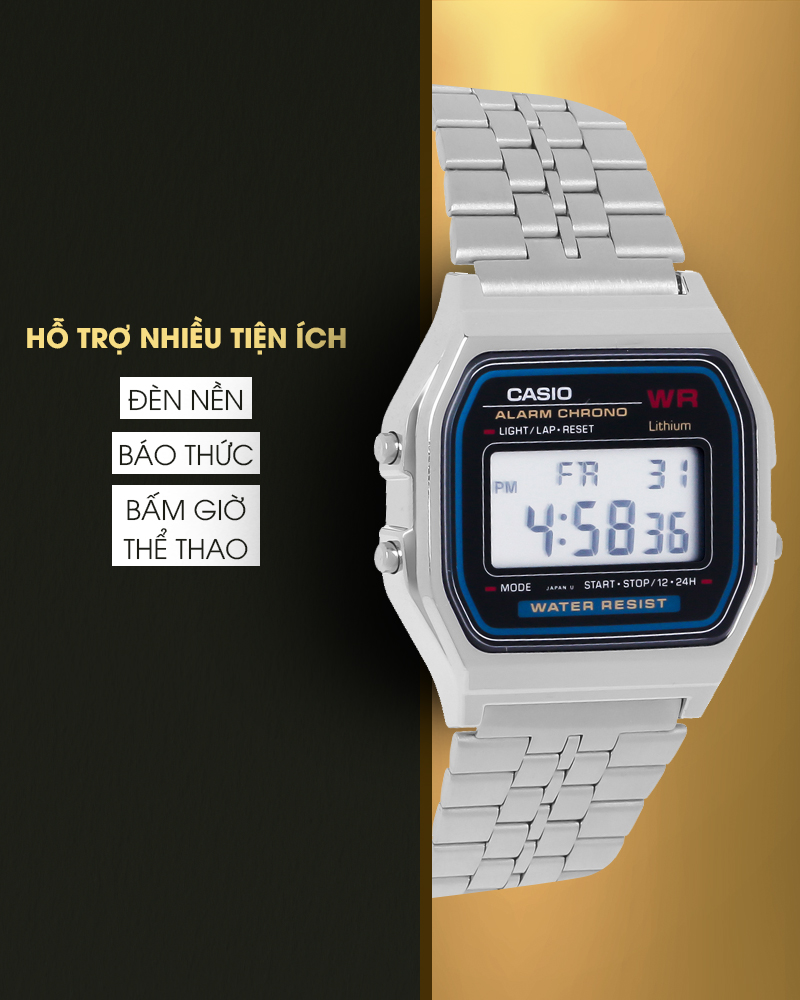 Đồng hồ Unisex Casio A159W-N1DF, chính hãng, giá rẻ, mẫu mã mới