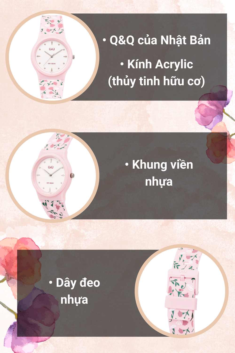 Đồng hồ Q&Q 34 mm Nữ V06A-007VY giá rẻ, chính hãng