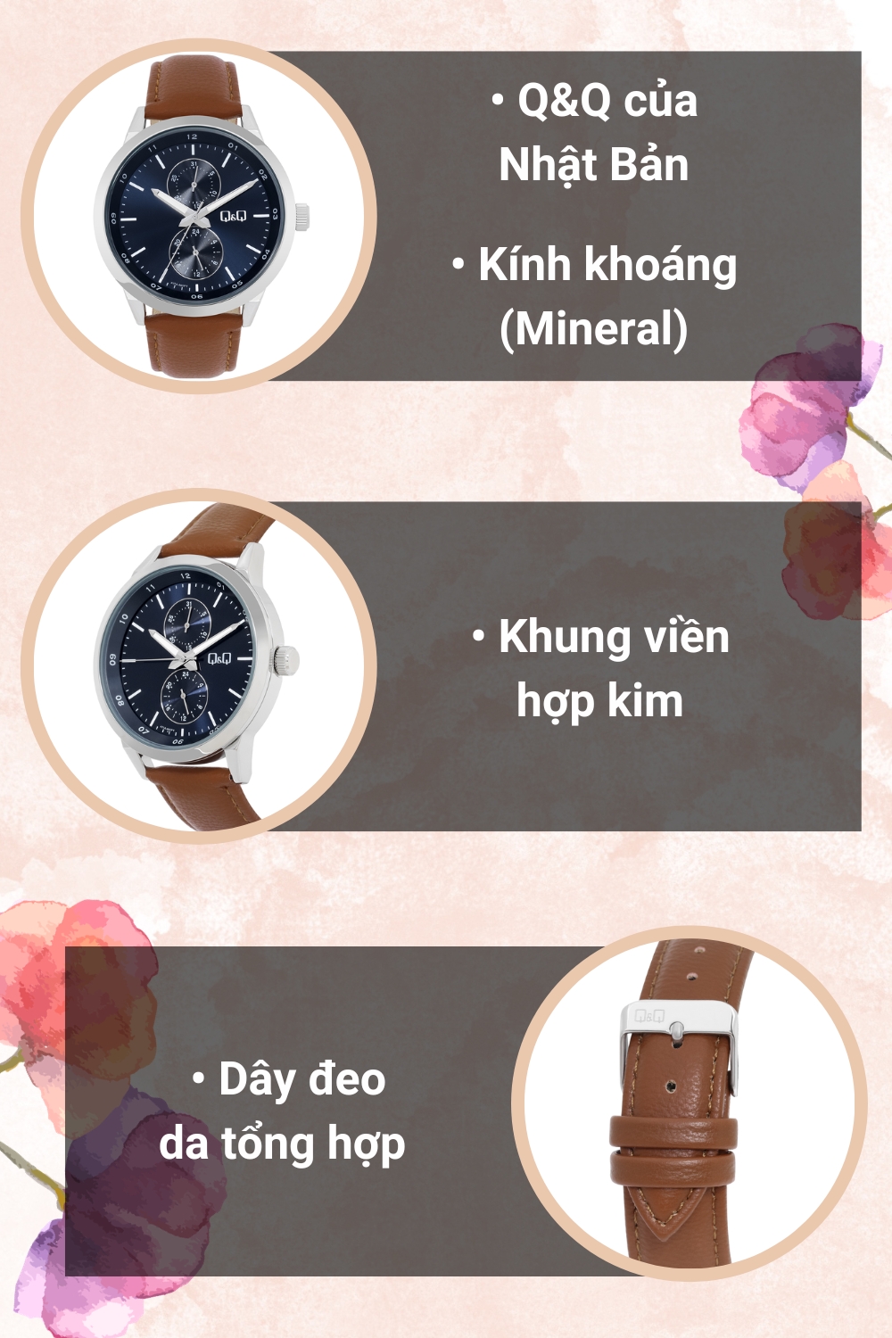 Đồng hồ Q&Q 42 mm Nam A11A-001PY chính hãng, giá rẻ