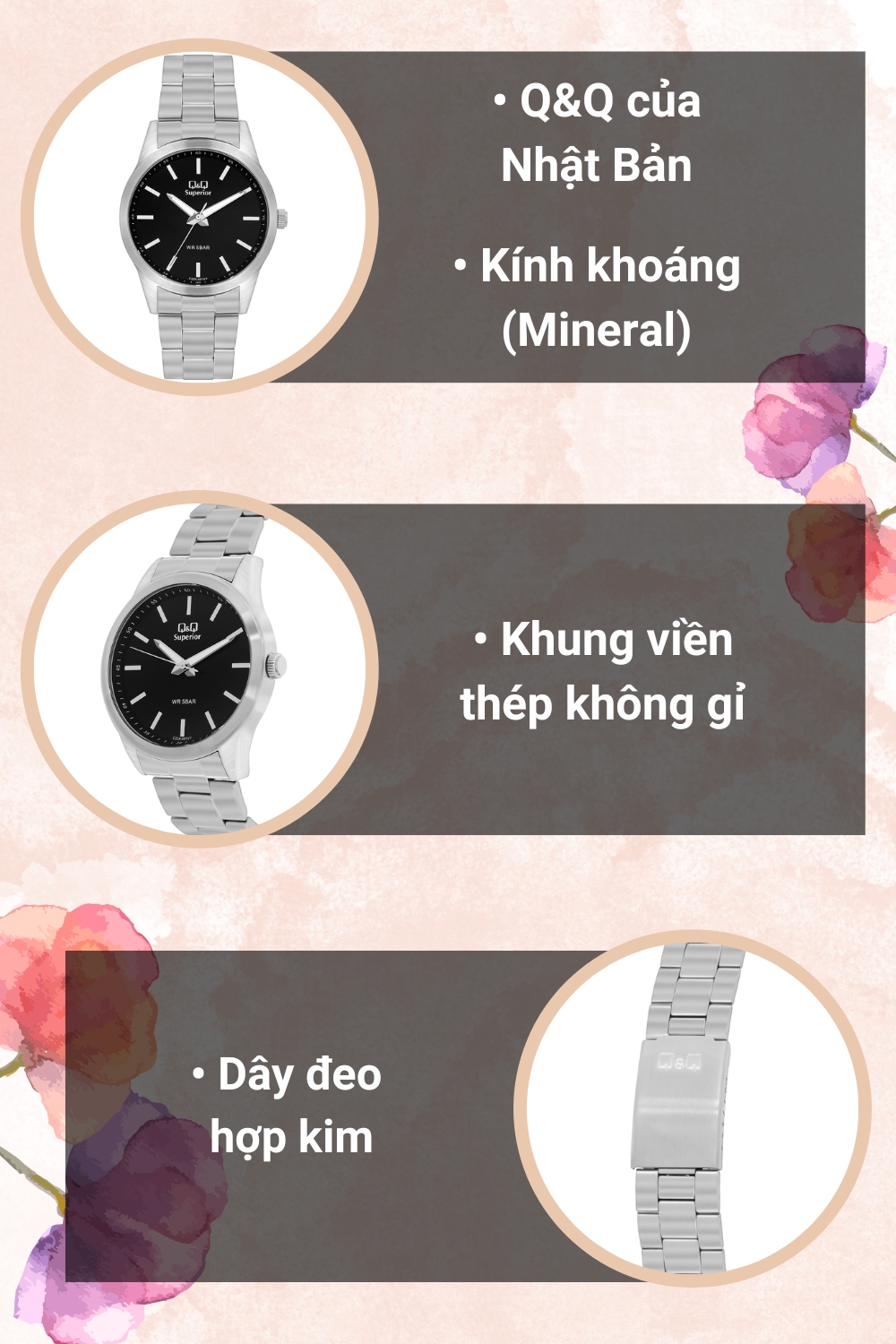 Đồng hồ Q&Q 44 mm Nam C22A-001VY chính hãng, giá rẻ