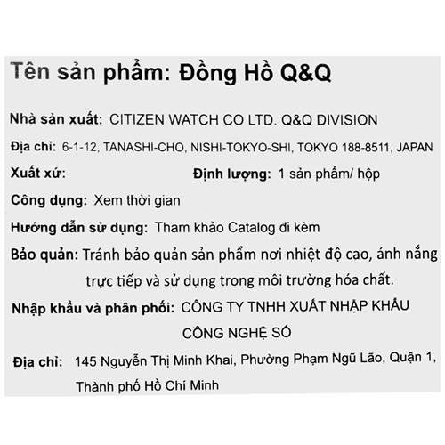 Đồng hồ Q&Q 40 mm Nam Q56B-003PY chính hãng, giá rẻ
