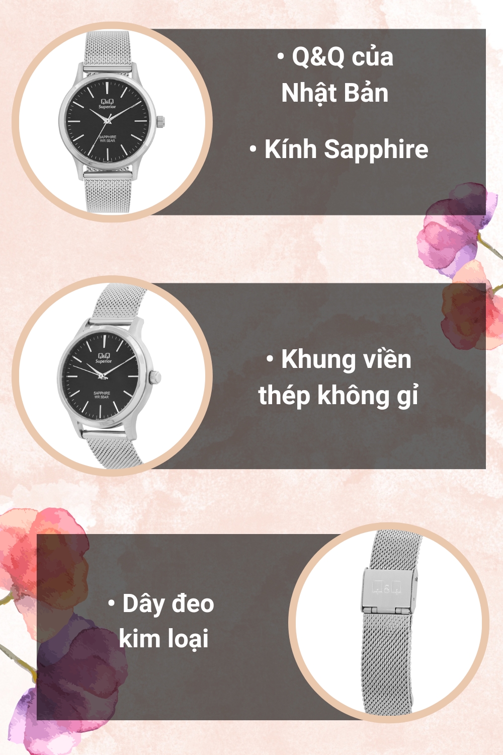 Đồng hồ Q&Q 36 mm Nữ S03A-005VY giá rẻ, chính hãng