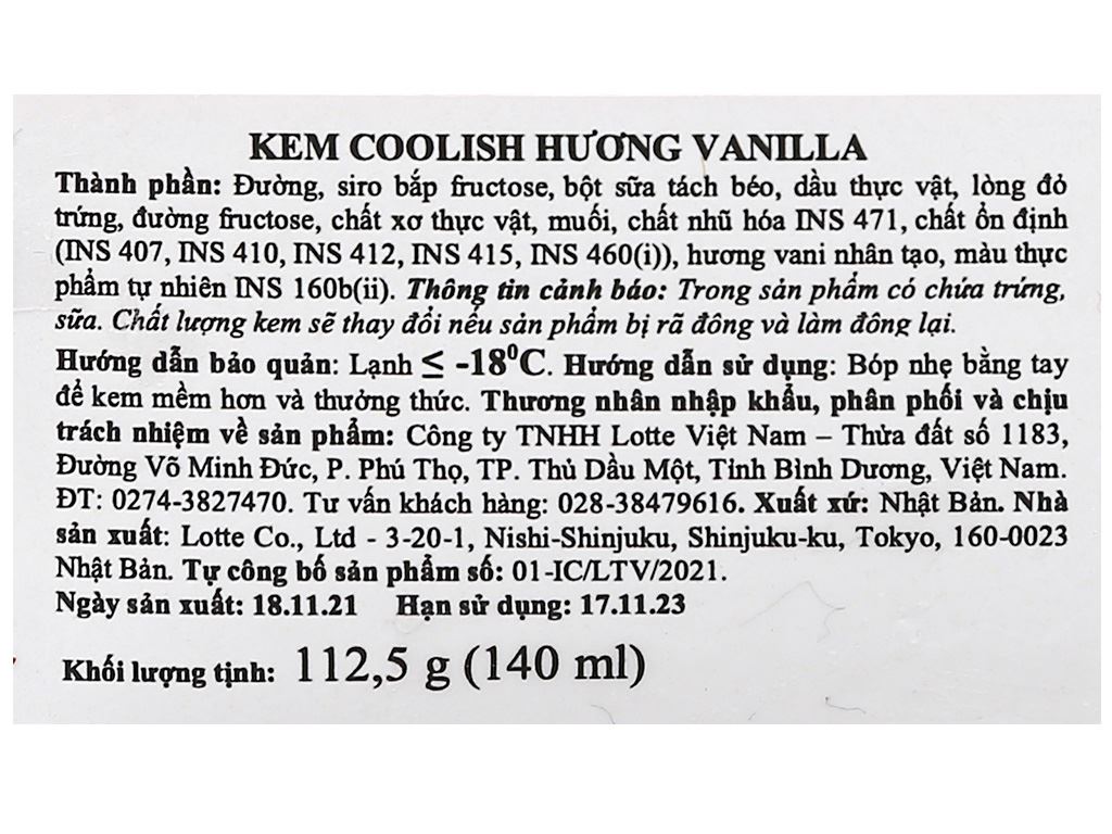 Kem Vani Lotte Coolish túi 140ml giá tốt tại Bách hoá XANH