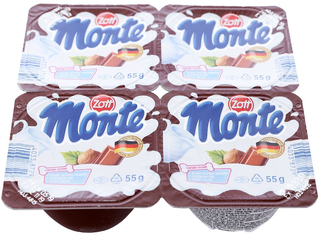4 hộp váng sữa socola Monte 55g giá tốt tại Bách hoá XANH
