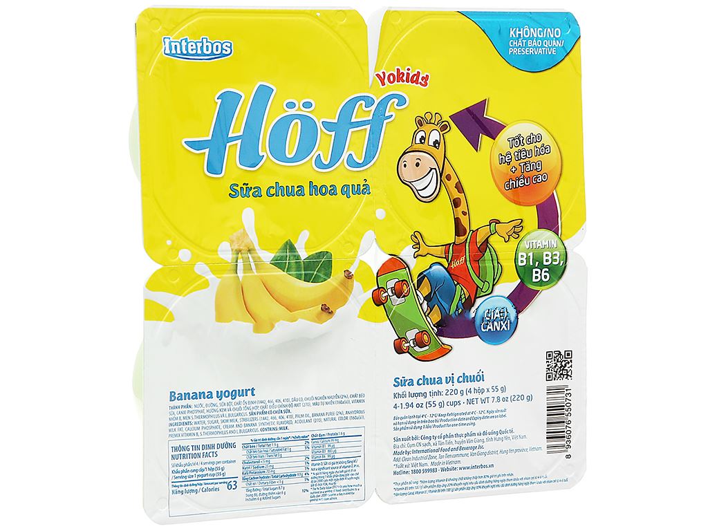 Thùng 48 hộp sữa chua vị chuối Hoff 55g