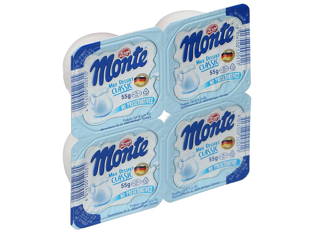 Lốc 4 hộp váng sữa classic Monte 55g