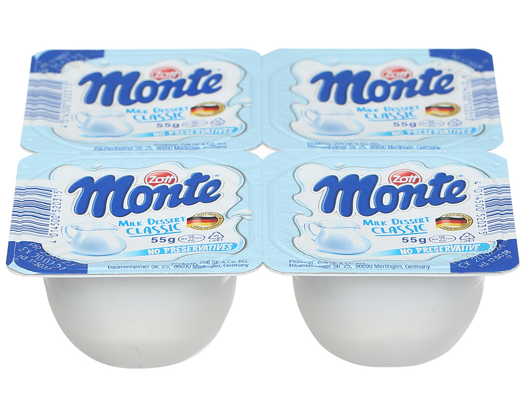 Lốc 4 hộp váng sữa classic Monte 55g