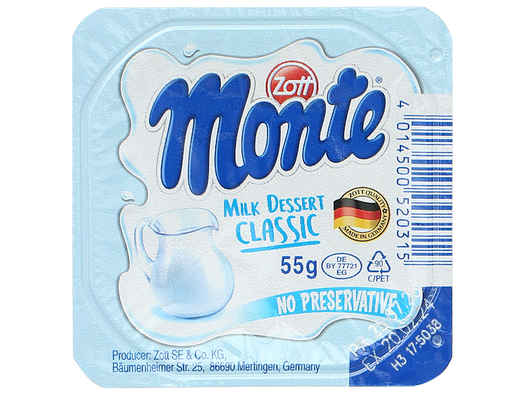 Lốc 4 hộp váng sữa classic Monte 55g