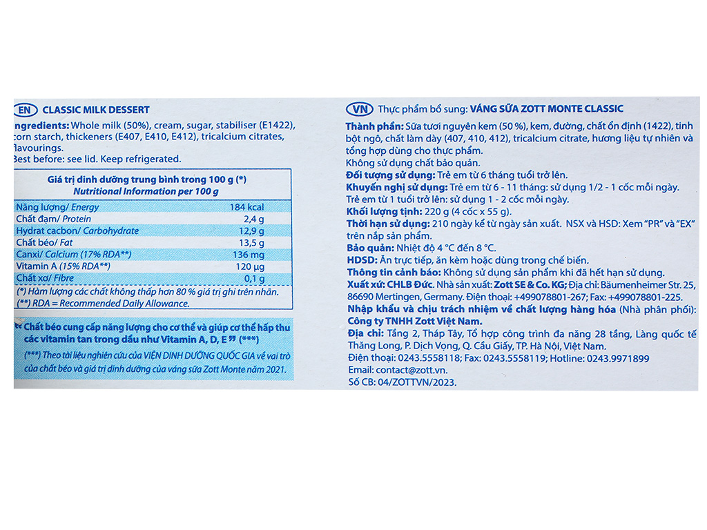 Váng sữa classic Monte hộp 55g