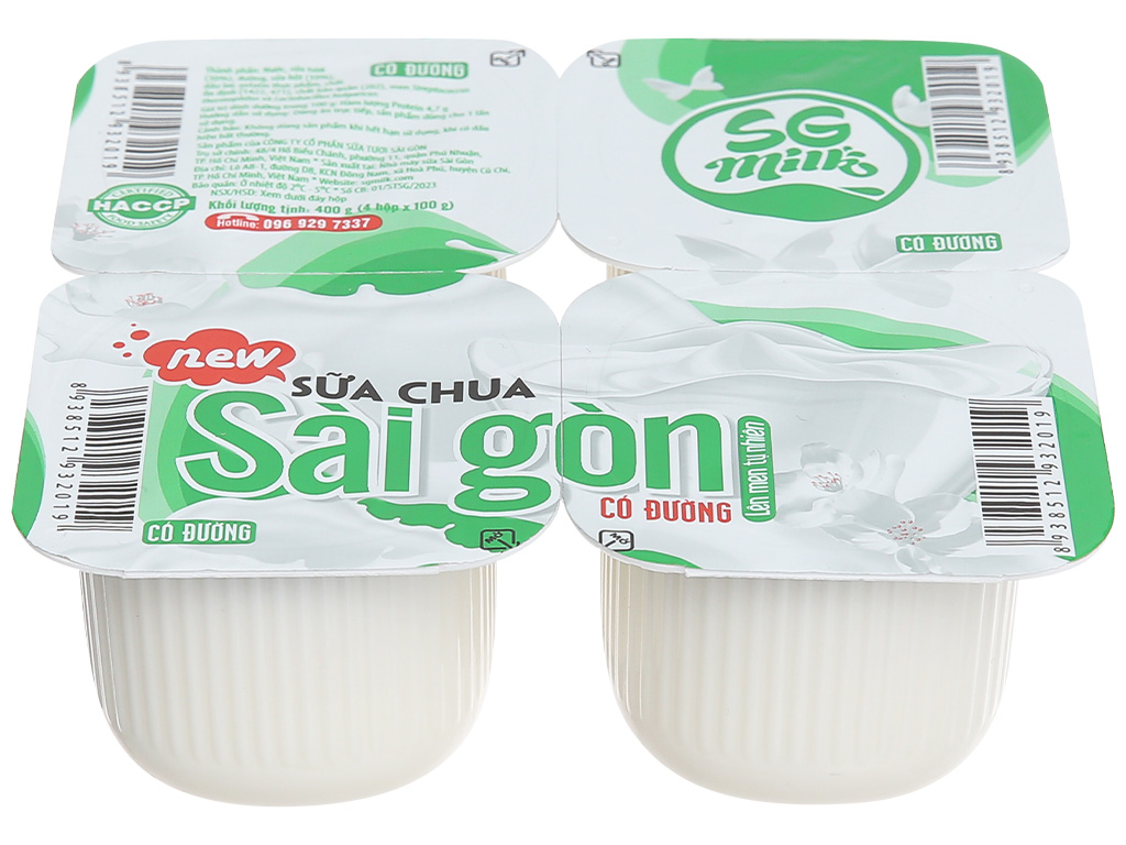Lốc 4 hộp sữa chua ăn có đường SG Milk 100g