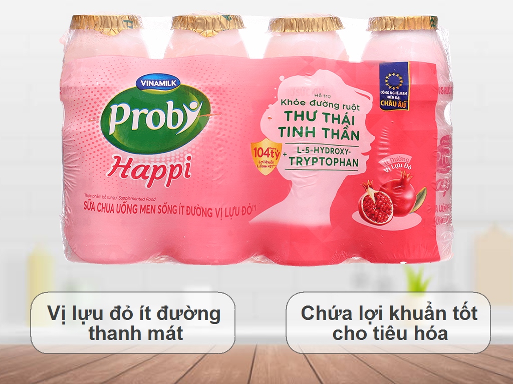 Thùng 24 chai sữa chua ít đường lựu Vinamilk Probi 130ml