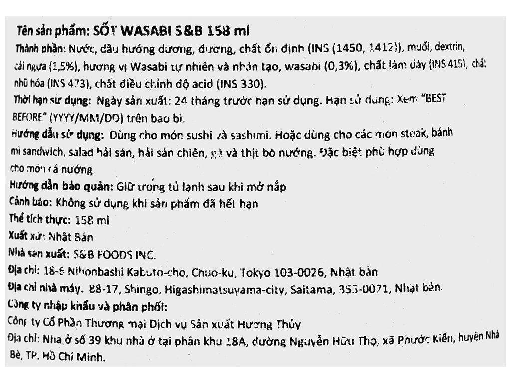 Nước sốt wasabi S & B 158ml giá tốt tại Bách hóa XANH