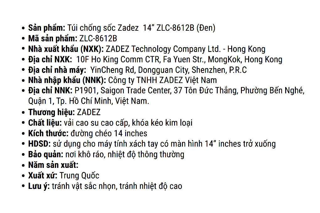 Túi chống sốc Laptop 14 inch Zadez ZLC-8612B