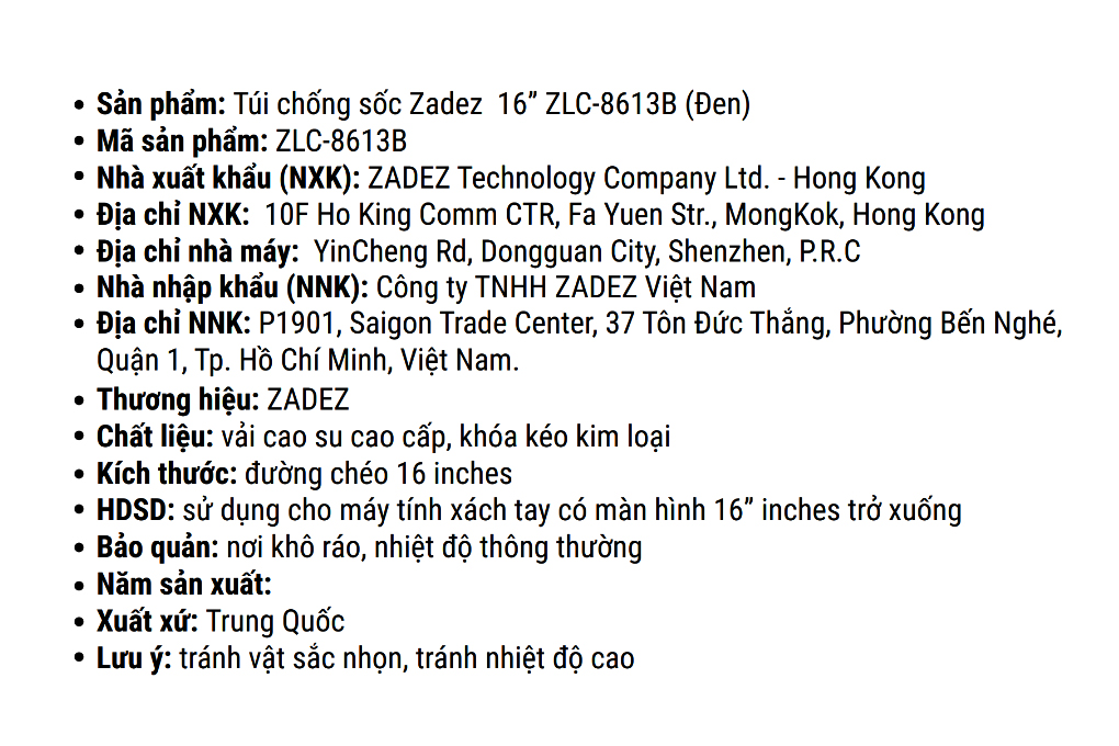 Túi chống sốc Laptop 16 inch Zadez ZLC-8613B