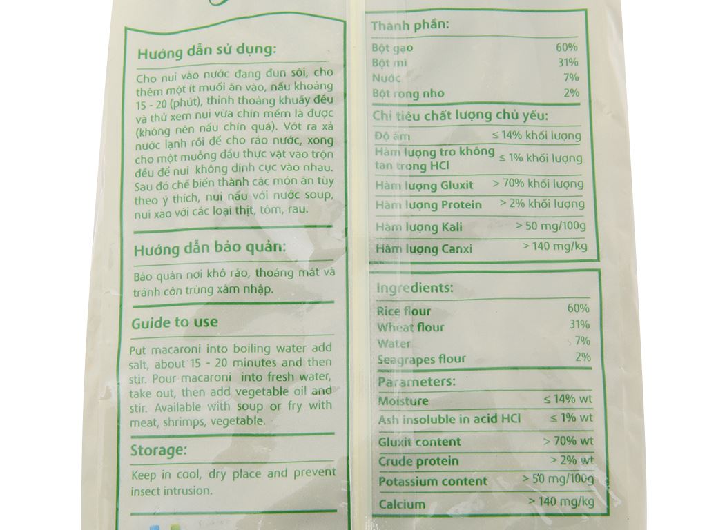 Nui rong nho dạng ống nhỏ gói 400g giá tốt tại Bách hoá XANH