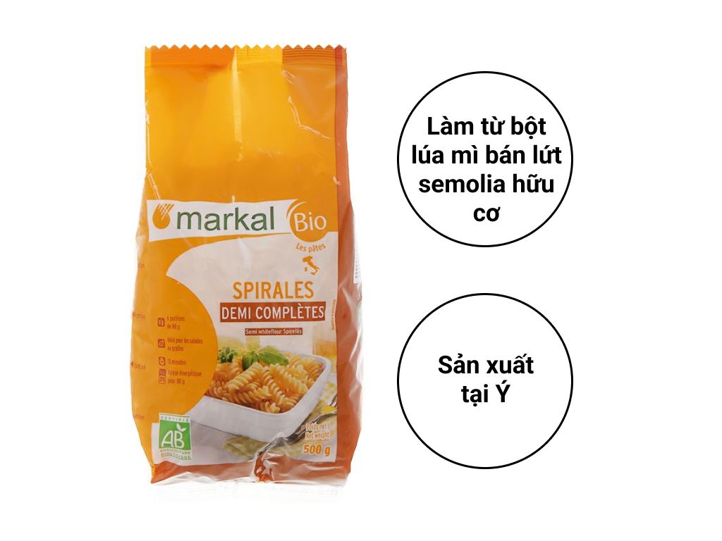 Mì xoắn bán lứt hữu cơ Markal gói 500g tại Bách hóa XANH