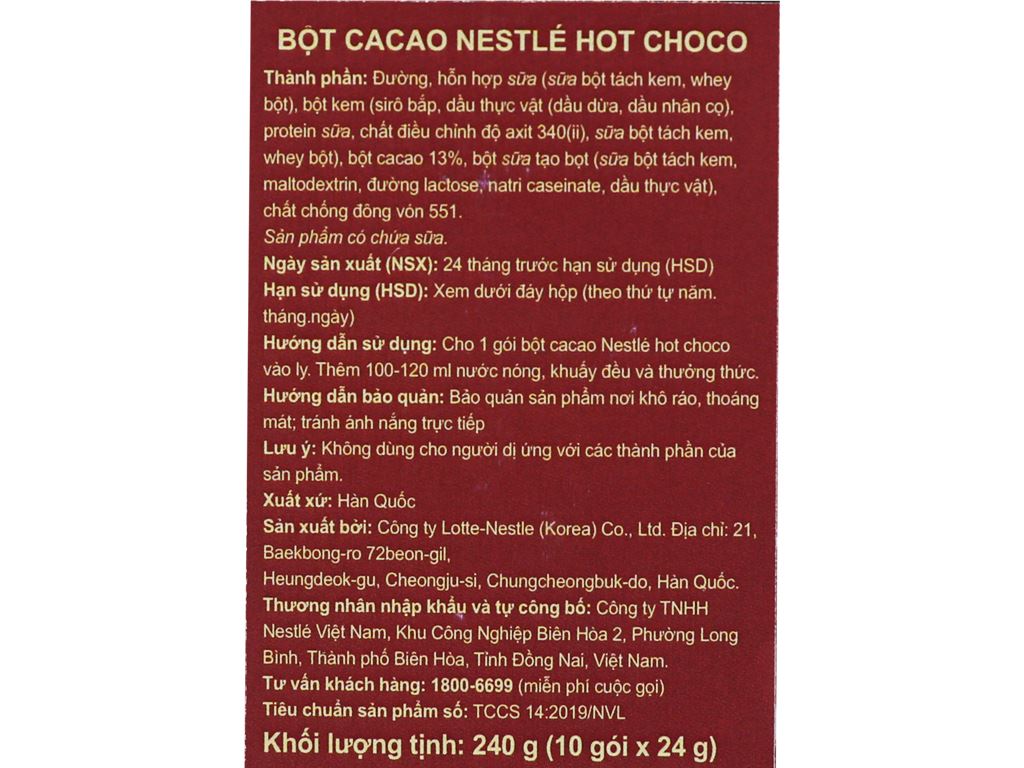 Bột ca cao Hot Choco Nestlé 240g giá tốt tại Bách hoá XANH