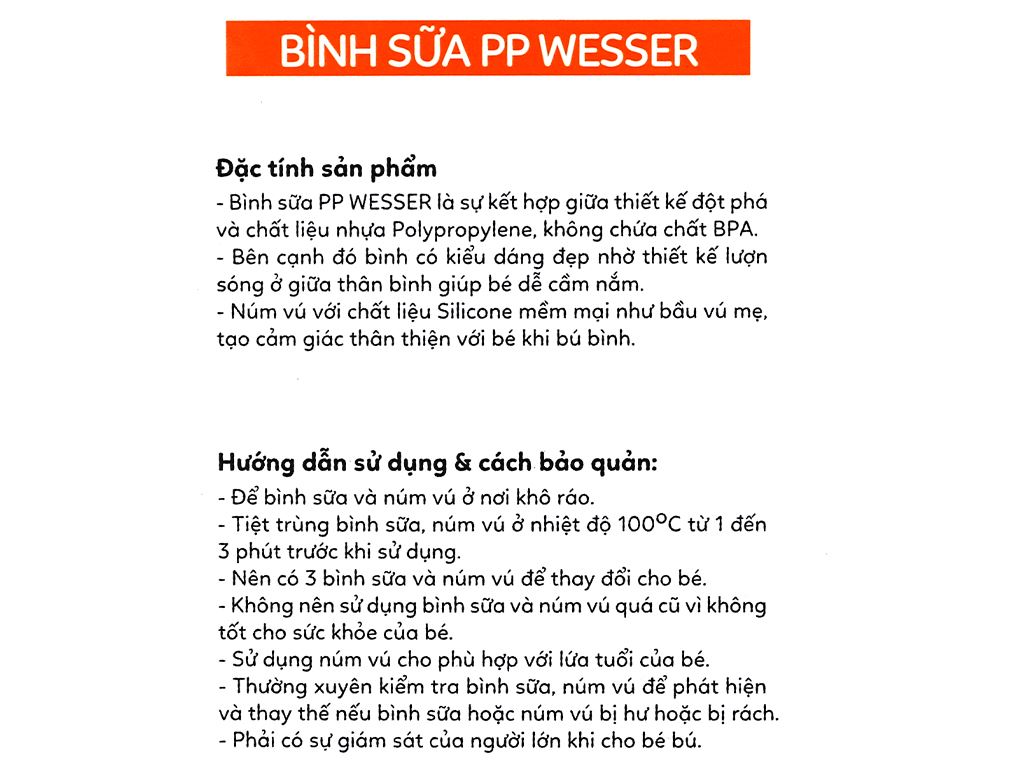 Bình sữa pp Wesser cho bé 250ml giá tốt tại Bách hoá XANH