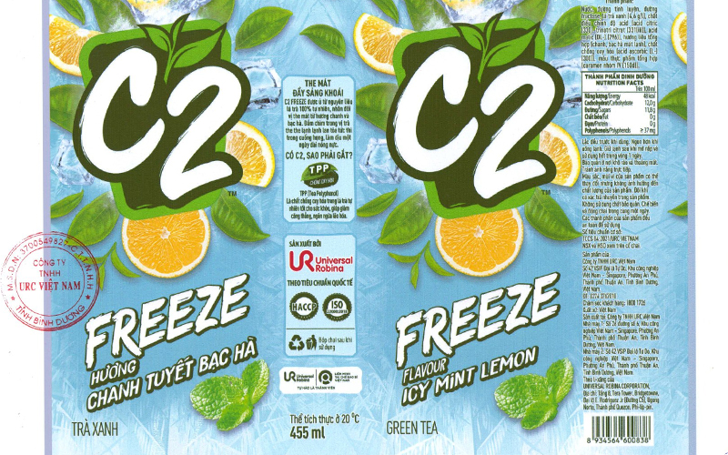 Trà xanh chanh tuyết bạc hà C2 Freeze 455ml Bách hóa XANH
