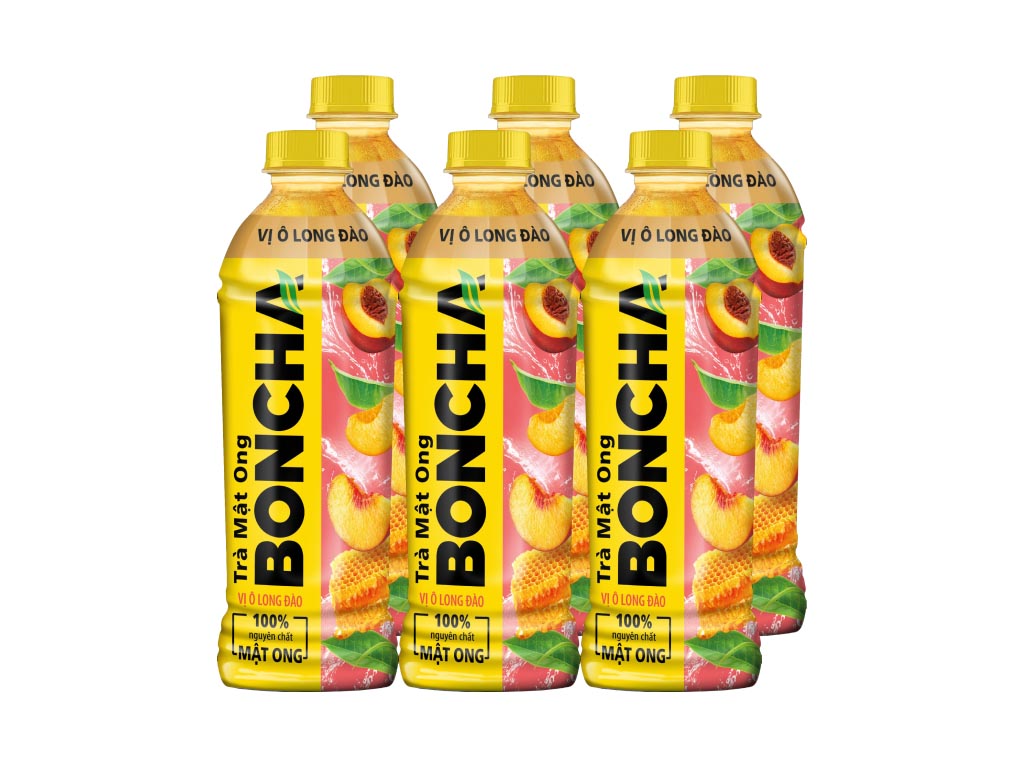 Lốc 6 chai trà mật ong Boncha vị ô long đào chai 450ml