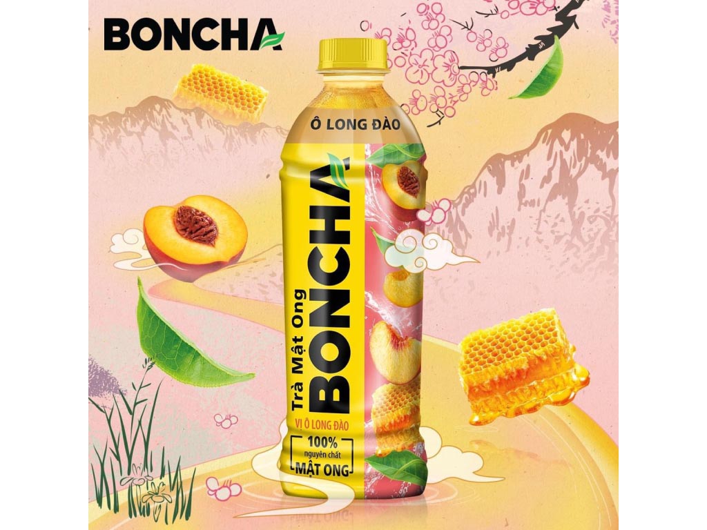 Thùng 24 chai trà mật ong Boncha vị ô long đào chai 450ml