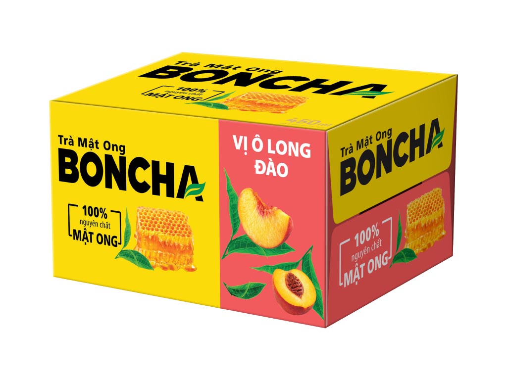 Thùng 24 chai trà mật ong Boncha vị ô long đào chai 450ml