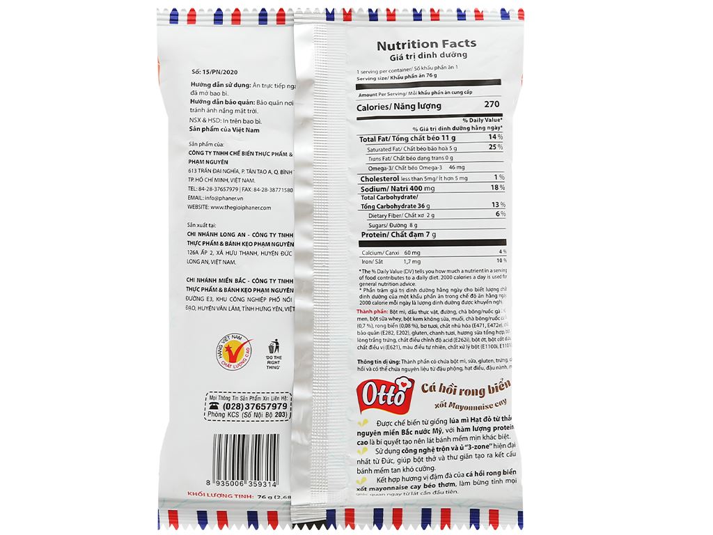 Bánh mì sandwich cá hồi Otto 76g giá tốt tại Bách hoá XANH