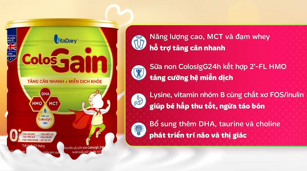 Sữa bột Colos Gain 0+ 800g (0-12 tháng) hỗ trợ tăng cân nhanh - AVAKids.com