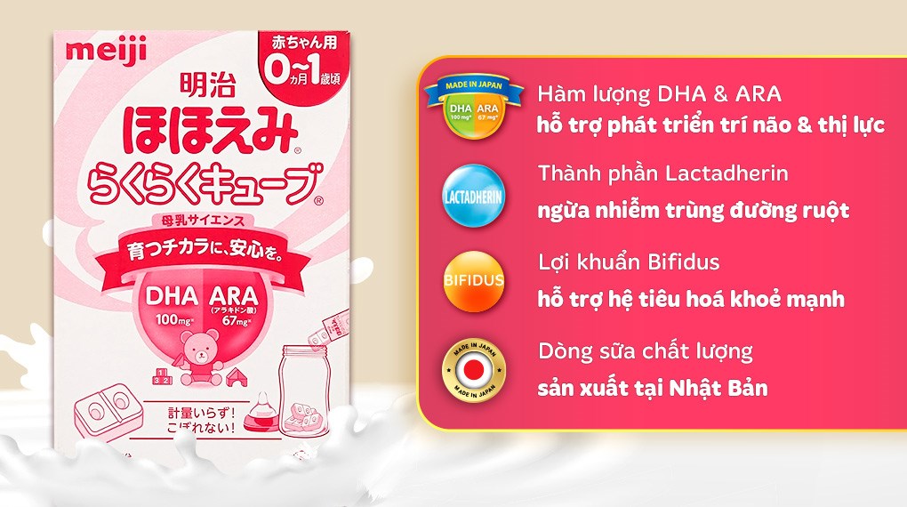 Sữa Meiji thanh Hohoemi Raku Raku Cube nội địa Nhật 648g - AVAKids.com
