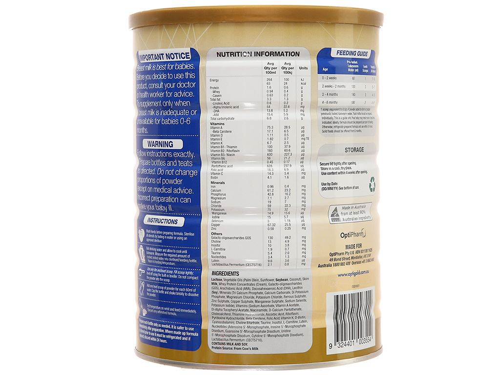 Sữa bột Optigold Premium Infant Formula 1 900g Bách hóa XANH