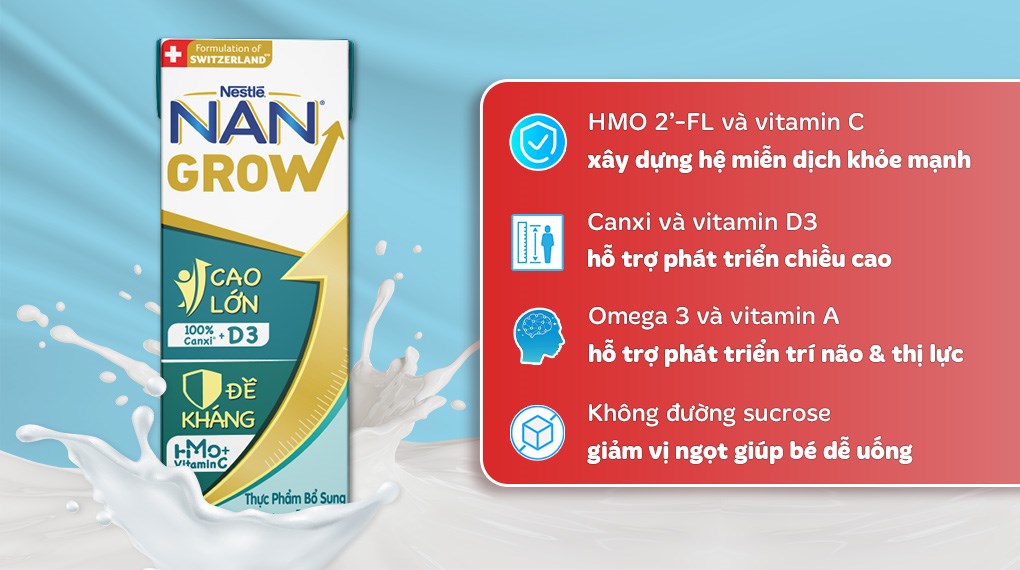 Lốc 4 hộp sữa pha sẵn Nestlé Nan Grow bổ sung dinh dưỡng - AVAKids.com