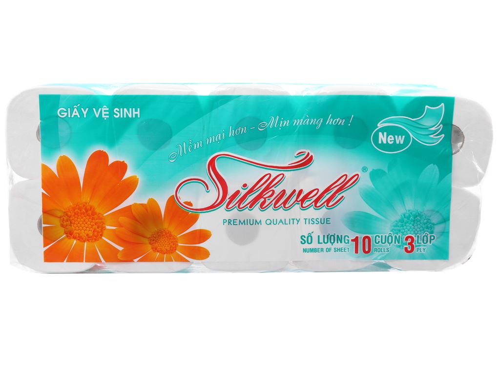 10 cuộn giấy Silkwell xanh 3 lớp giá tốt tại Bách hoá XANH