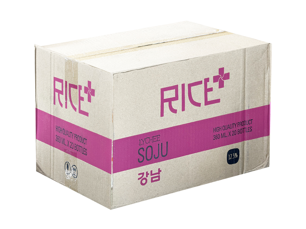 Thùng 20 chai soju Rice+ vải 12.5% 360ml tại Bách hoá XANH