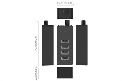 Bộ chia USB Hub 4 cổng USB 2.0 ORICO W5P-U2-30-BK Đen | Vuivui.com