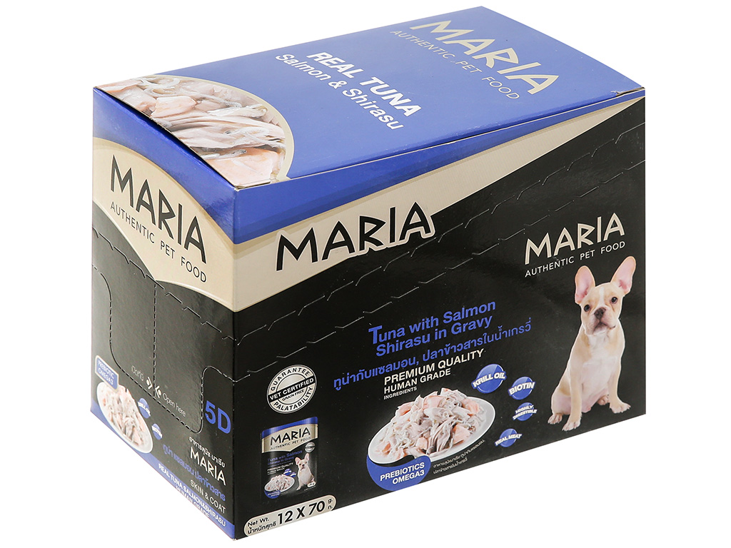 12 gói pate cho chó MARIA cá ngừ, hồi và cá cơm 70g