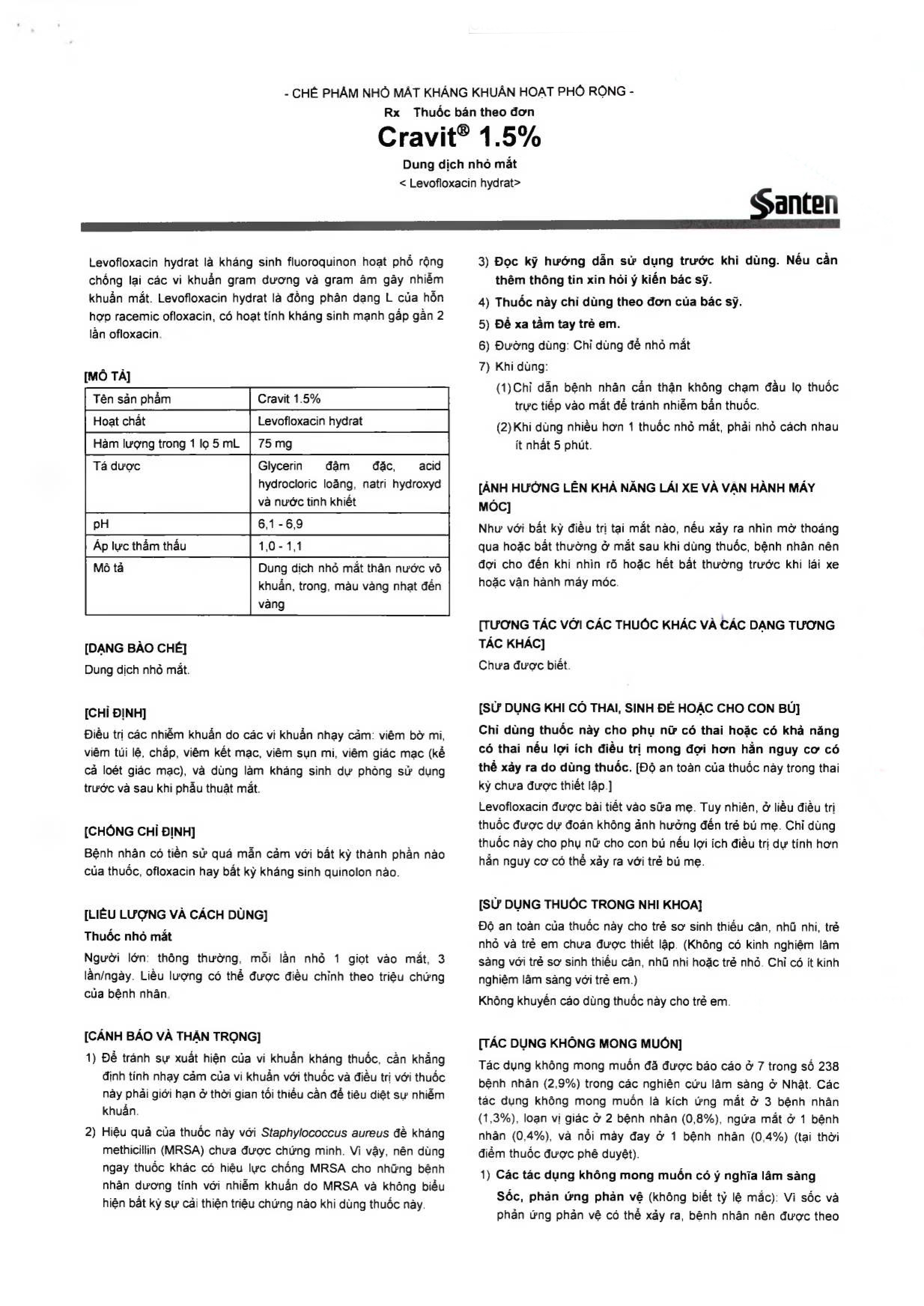 Thuốc nhỏ mắt Cravit 1.5% chai 5ml-Nhà thuốc An Khang