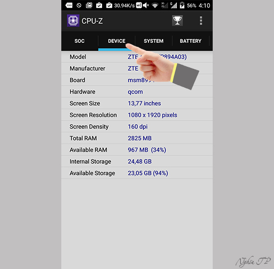 ZTE Axon kiểm tra máy bằng CPU-Z - Thegioididong.com